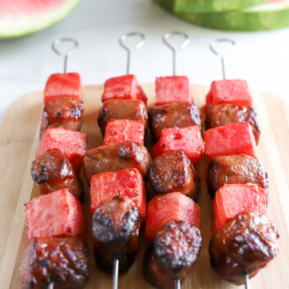 Grilled Watermelon and Italian Sausage Kebobs - Watermelon Board
