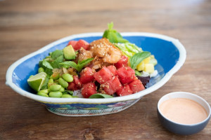 Shrimp and Watermelon Poke Bowl - Watermelon Board